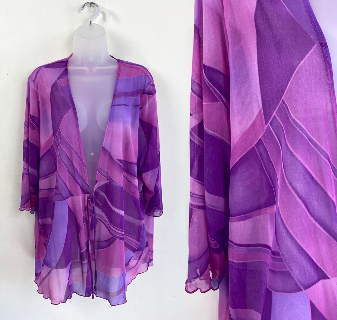 80s Vintage Pink and Purple Sheer Peignoir or Chemise, 60s Vintage ...