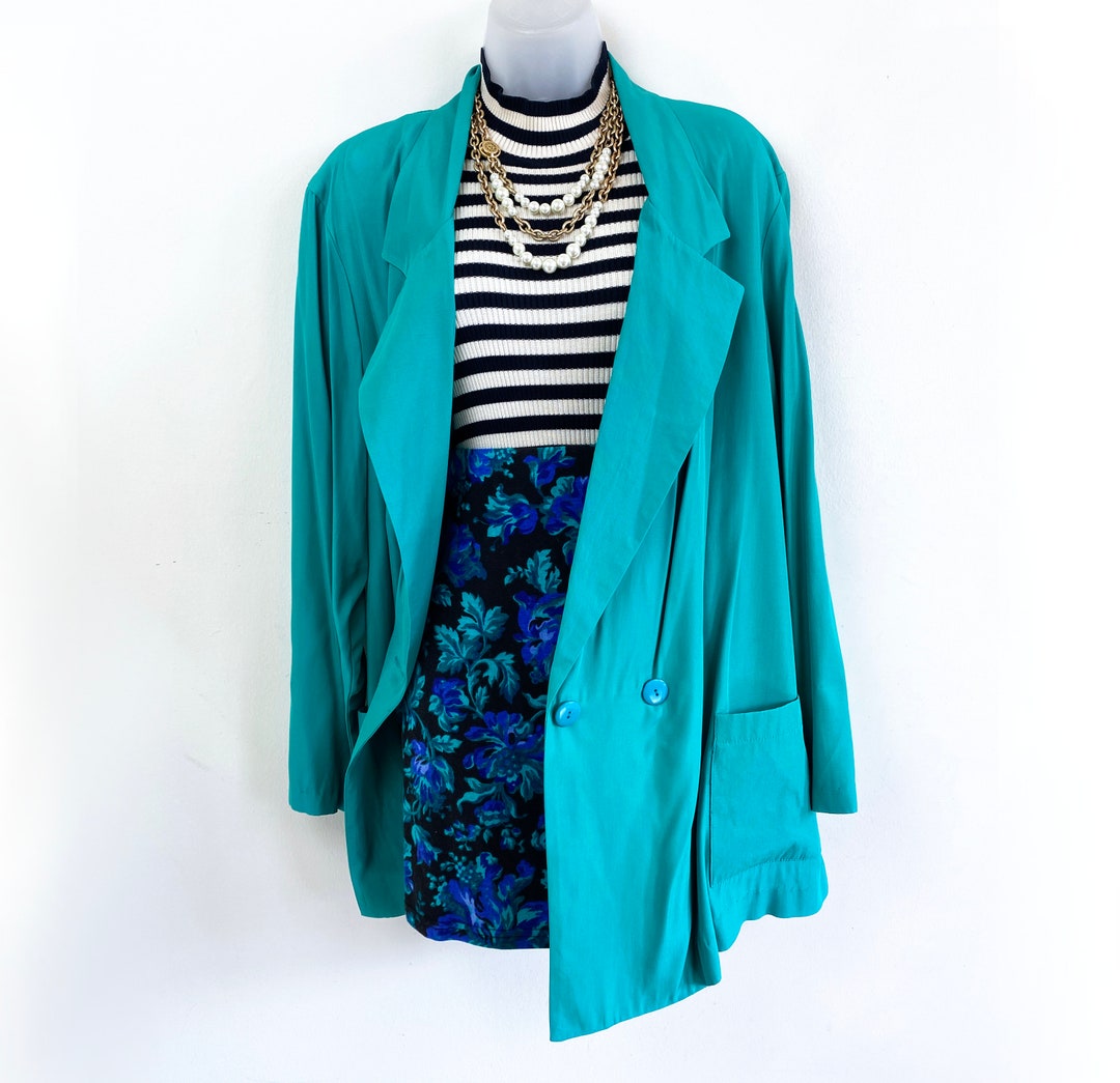 80s Vintage Turquoise Green Blazer Size 16 Medium Large, 90s Blazer ...
