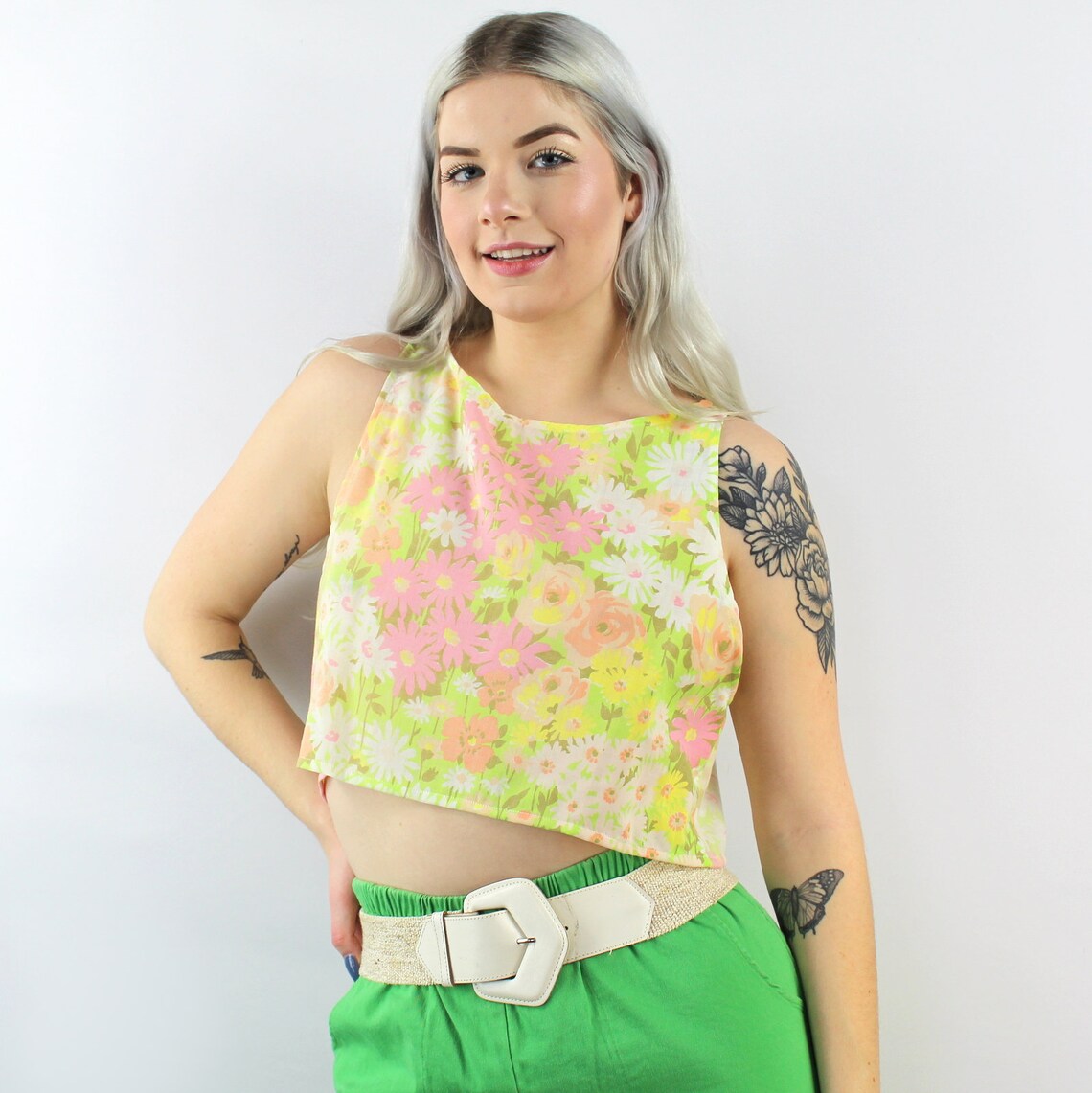 60s Retro Pastel Floral Print Crop Top Medium Festival Top - Etsy