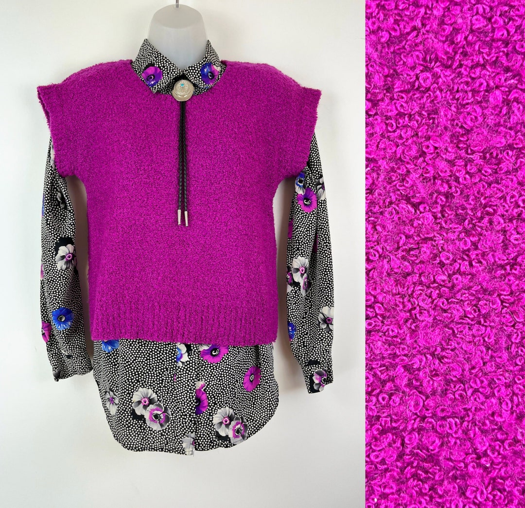 80s Vintage Magenta Nubby Slub Knit Wool Blend Sweater Medium Pink ...