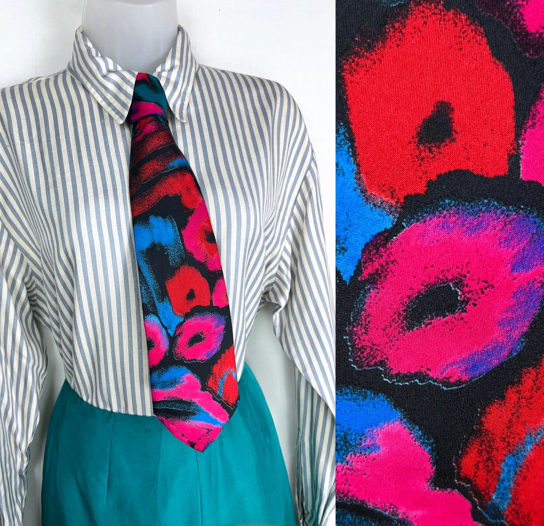 90s Vintage Loud Patterned Silk Necktie Loud Tie, 55 Inch Tie 90s Mens ...