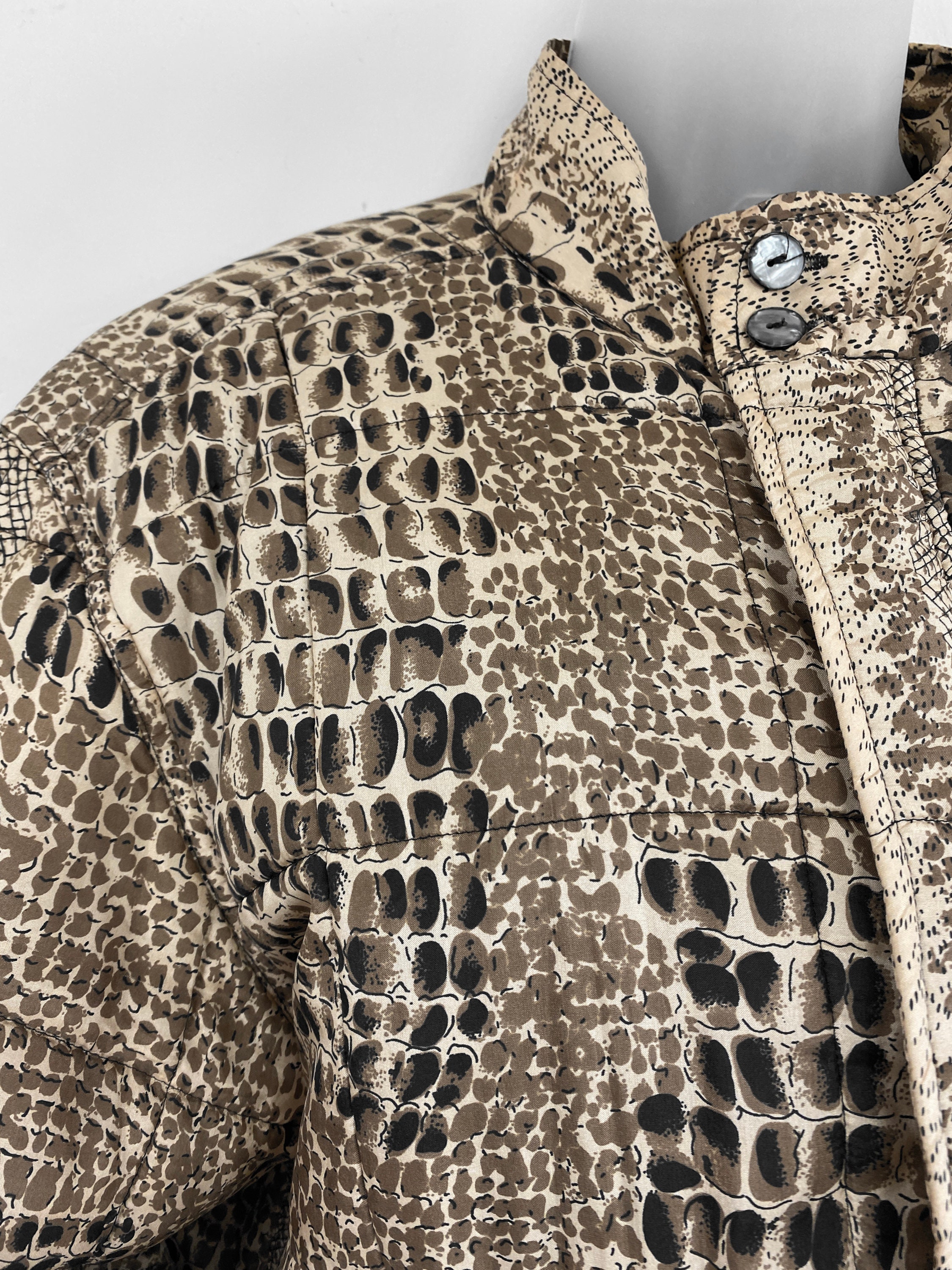 90s Snakeskin Print Silk Quilted Bomber Jacket, Large, Silk 90s Snakeskin Print Silk Quilted Bomber Jacket, Large, Silk