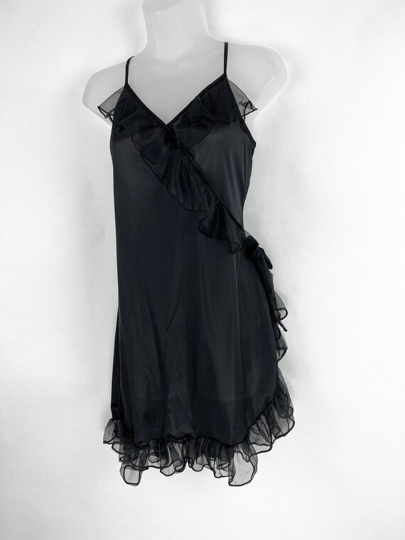 80s vintage sheer black ruffle negligee Medium Linger… - Gem
