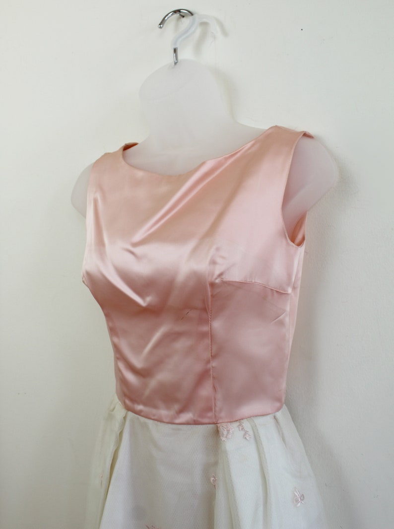 60s Vintage Formal Pink Satin and White Tulle Dress 60s Prom - Etsy