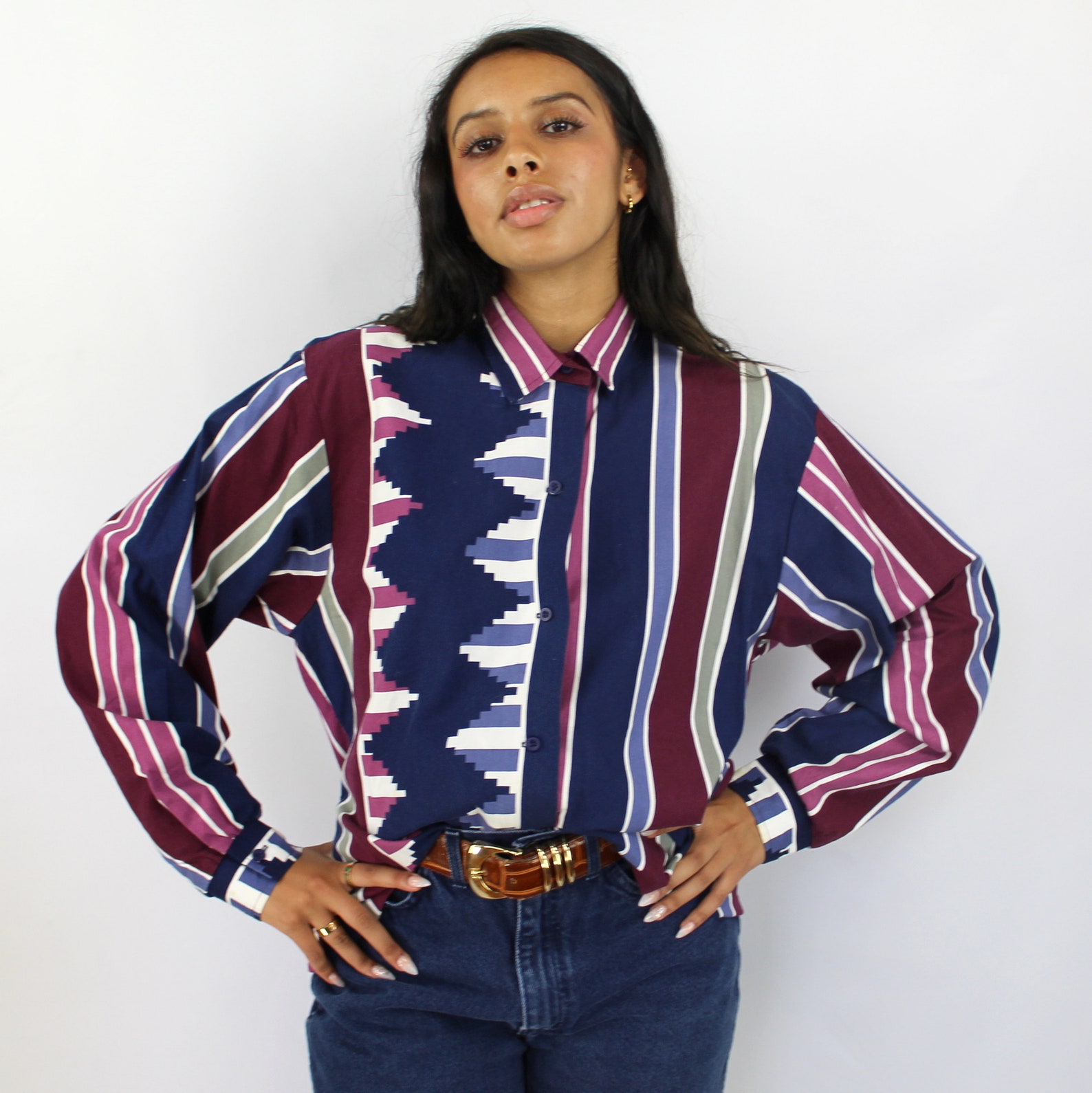 90s Jewel Tone Southwestern Print Button Blouse Size Large - Etsy