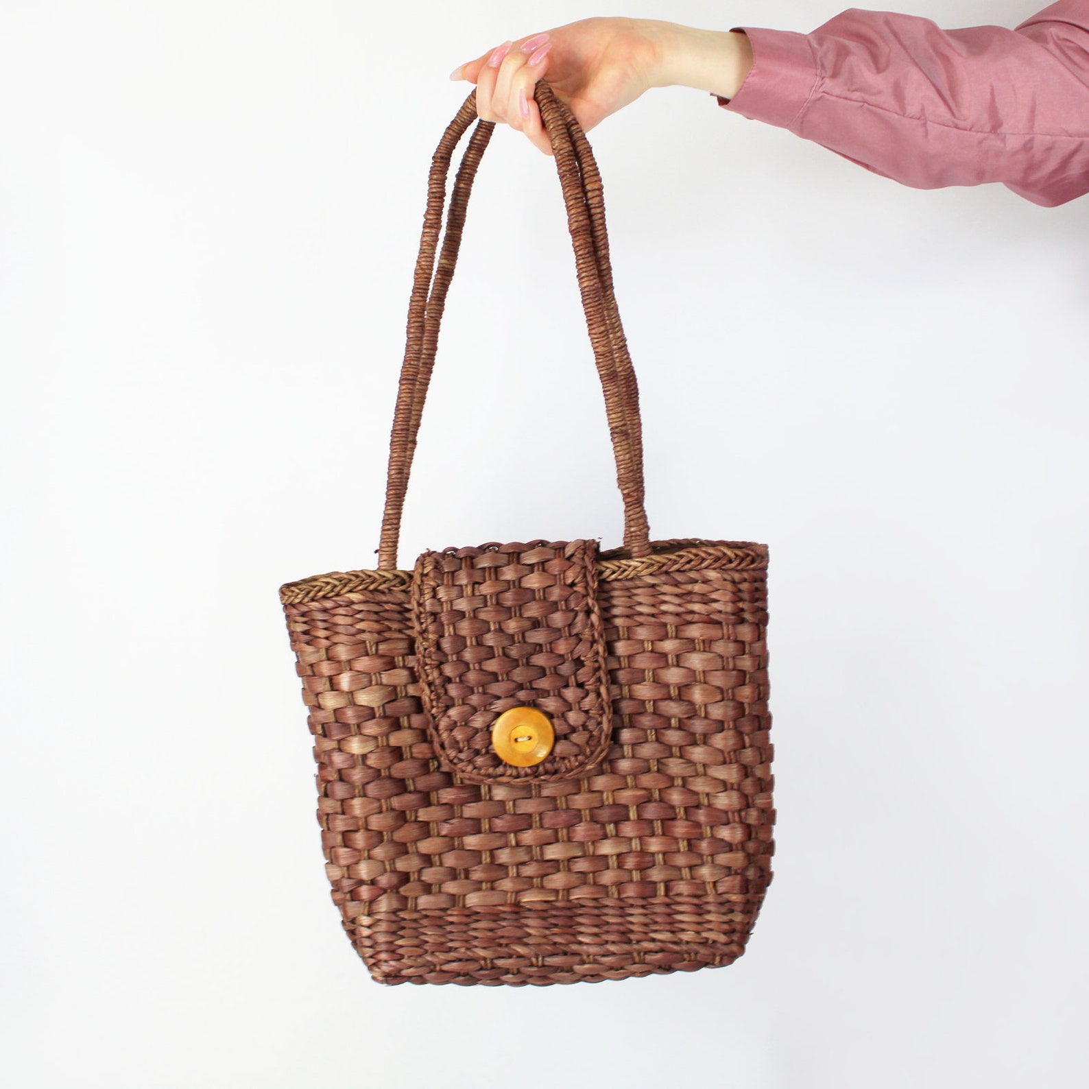 90s Woven Corn Husk Bag / Vintage Rattan Bag / Hippie Shoulder Bag ...