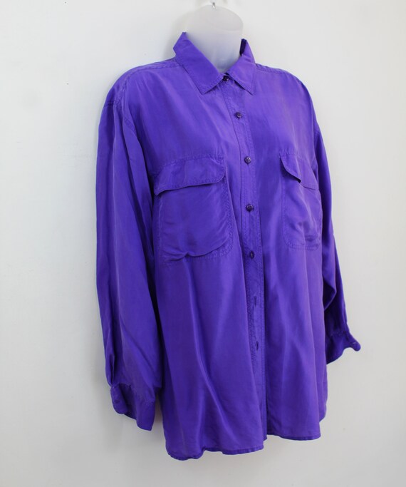 90s vintage violet purple silk long sleeve blouse, Me… - Gem