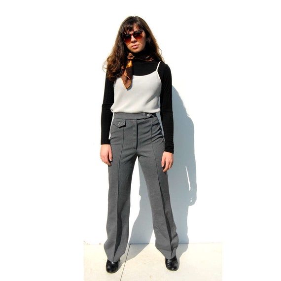 70s gray flared dress trousers, 70s Flares, 24 Inch W… - Gem