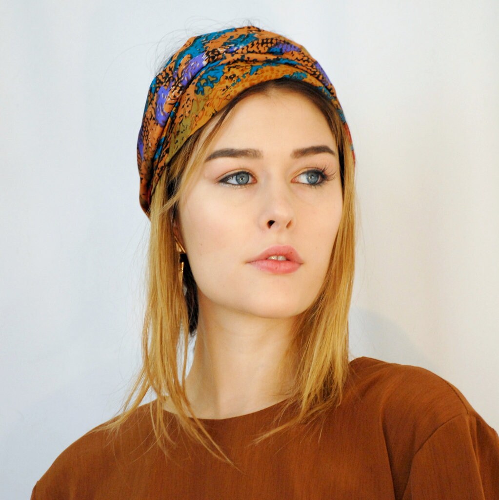 80s Bold Patterned Silk Head Scarf Long Scarf Boho - Etsy UK