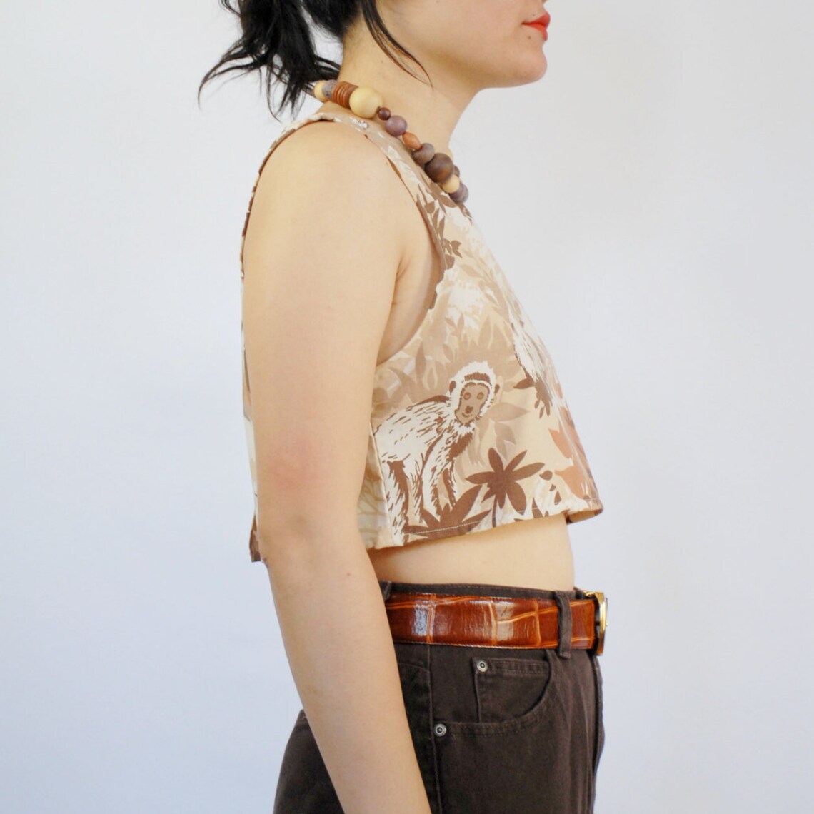 African Safari Animal Print Cropped Tank Top, Medium, Upcycled, COTTON ...