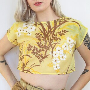 60s Style Retro Yellow Floral Top, Small, Festival Top, Summer Top ...
