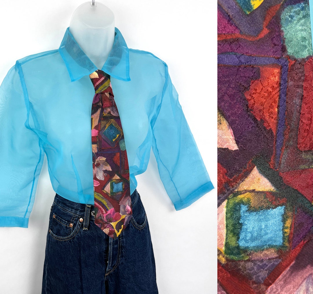 90s Vintage Jewel Tones Abstract Pattern Necktie 57 Inch Tie 90s Mens ...