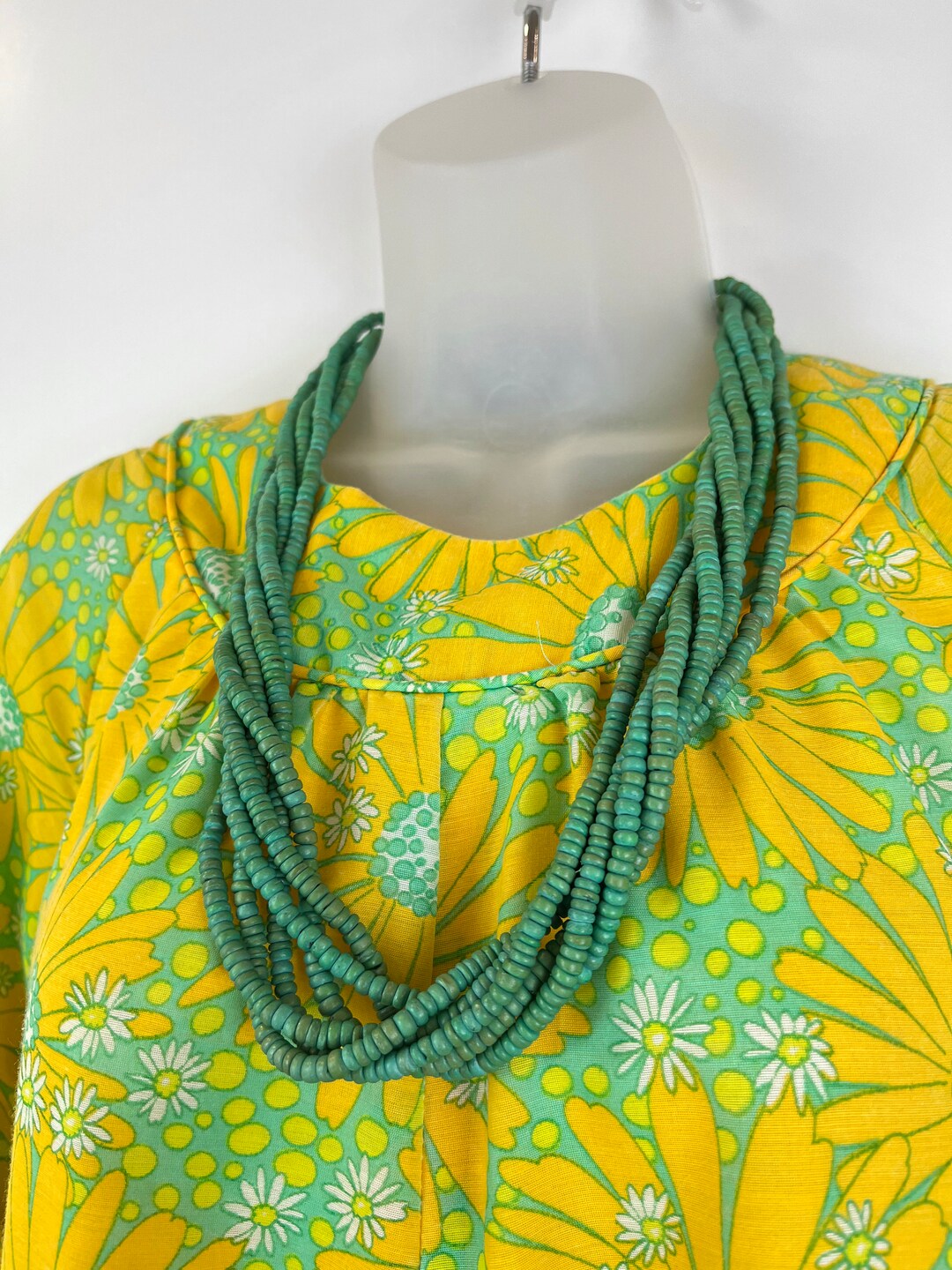 Vintage Cyan Green Twisted Multi Strand Bead Necklace, Turquoise ...