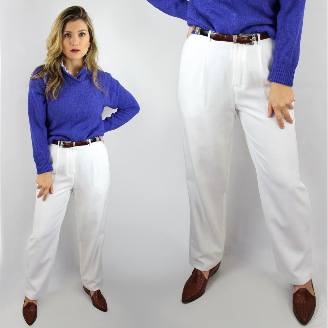 White Summer Slacks / White Tapered Trousers / High Waist Trousers ...
