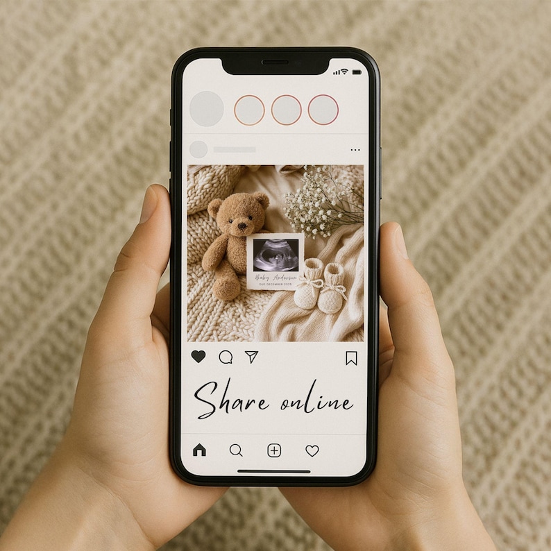 Neutral Baby Announcement: Ultrasound Photo, Social Media Pregnancy ...