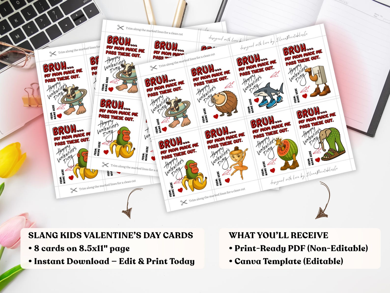 Brainrot Valentines Cards Digital Print, Funny Classroom Exchange - Etsy