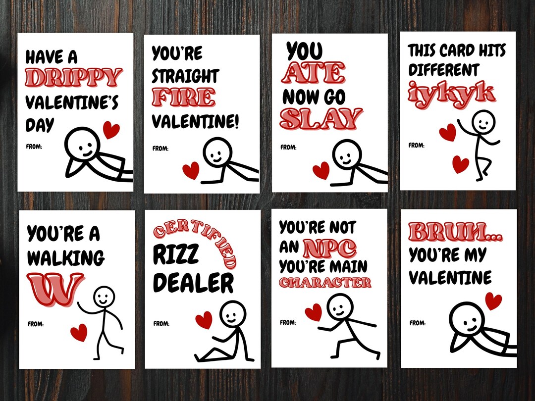 Funny Slang Kids Valentine's Day Cards: Printable Classroom Valentines ...