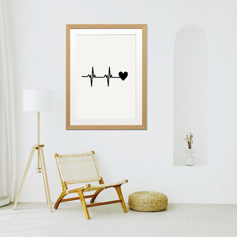Heartbeat Line Art Print: Minimalist ECG Wall Decor (digital Download ...