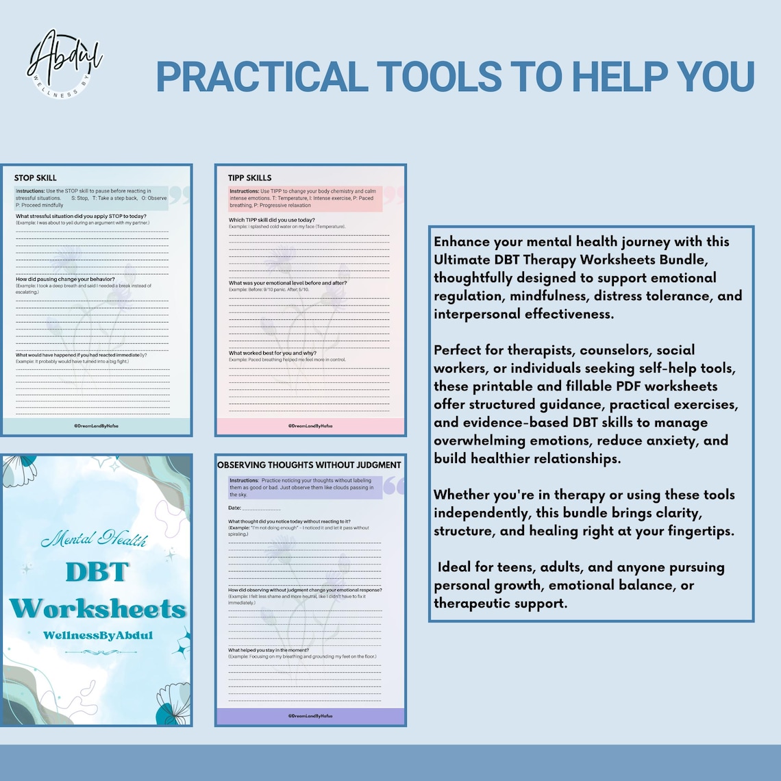 DBT Therapy Worksheets Bundle: Emotional Regulation, Mindfulness ...