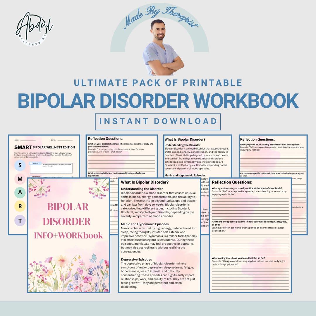 Bipolar Disorder Therapy Kit – Coping Workbook, Mood Tracker, Mental ...