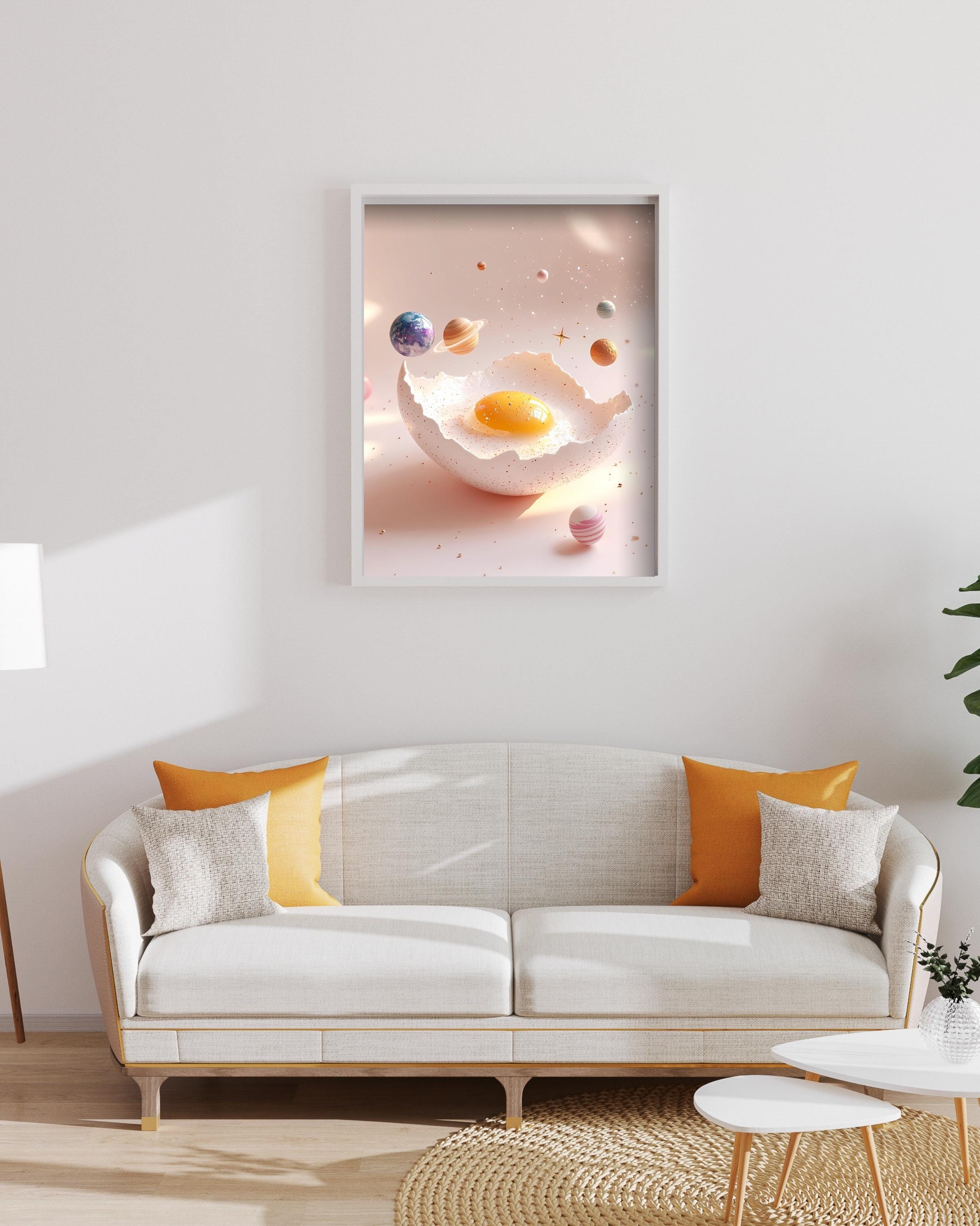 Surreal Egg Galaxy Wall Art – Dreamy Cosmic Breakfast Print, Whimsical Planet Kitchen Decor, 4x5 ...