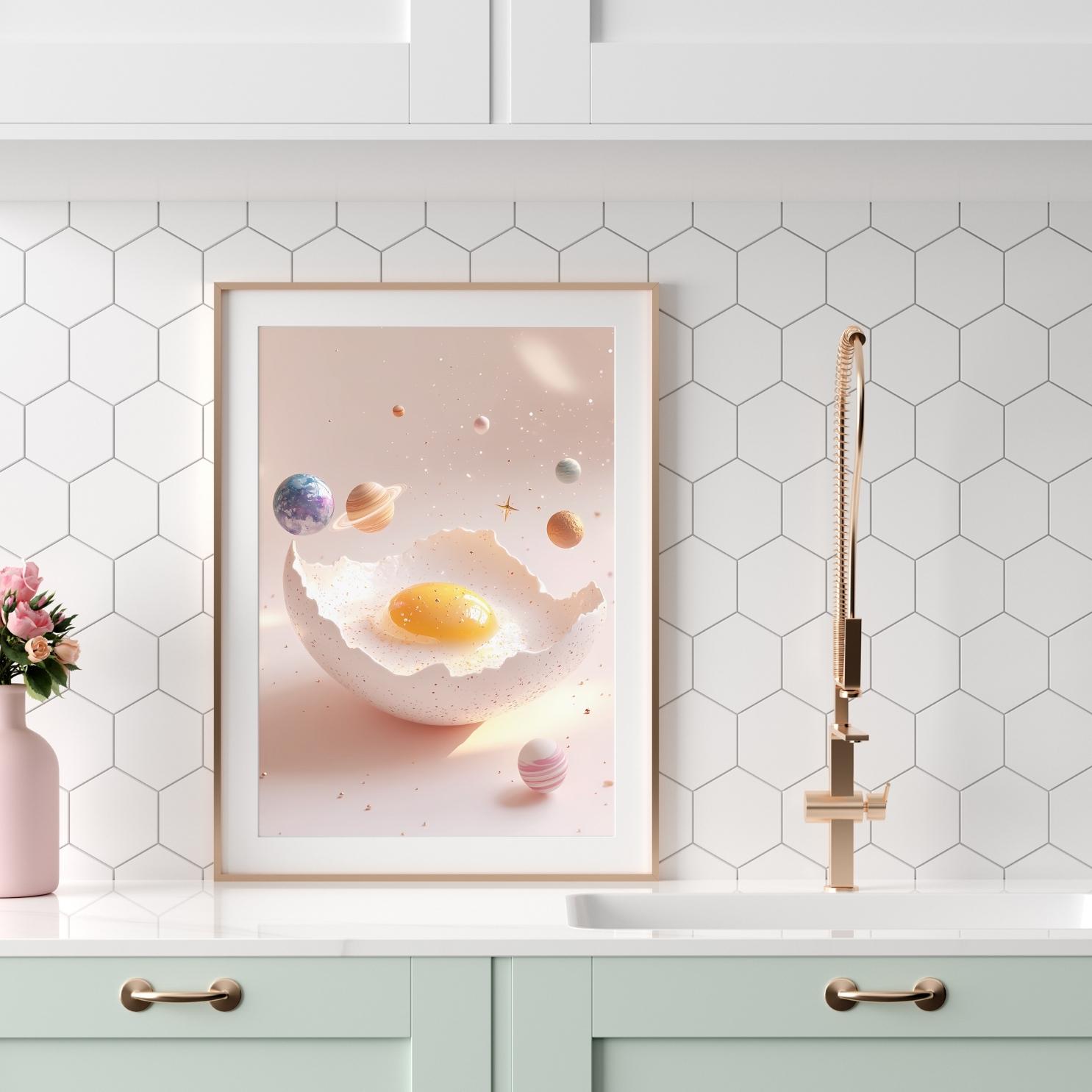 Surreal Egg Galaxy Wall Art – Dreamy Cosmic Breakfast Print, Whimsical Planet Kitchen Decor, 4x5 ...