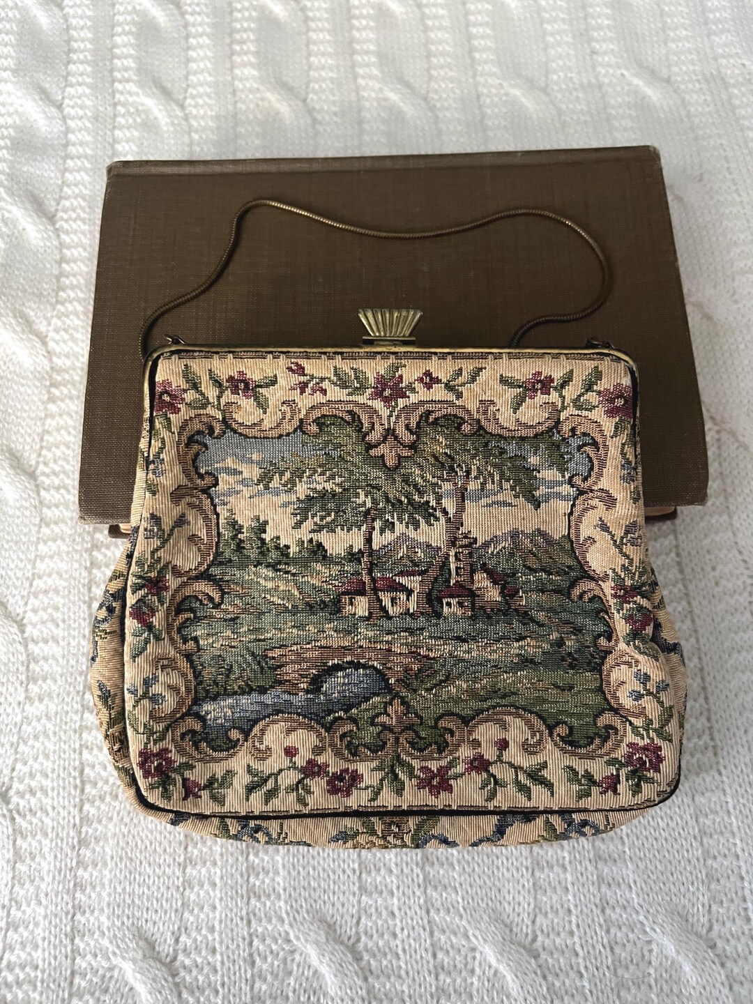 Vintage Tapestry Purse With Cottage Scene - Etsy