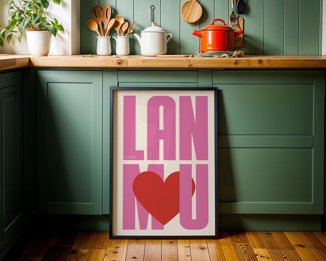 Creole Poster "lanmou" Pink and Cream With Red Heart, Creole Love ...