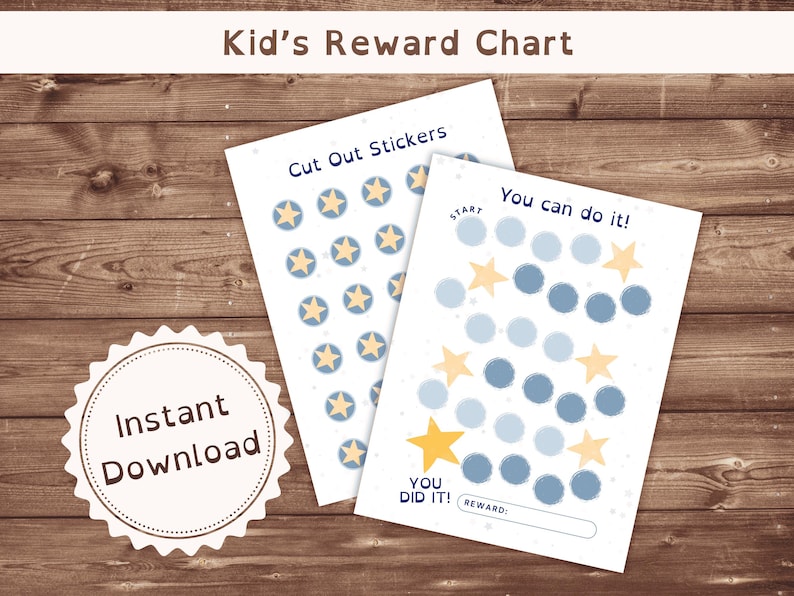 Printable Kids Reward Chart: Star Stickers, Routine Tracker (digital ...