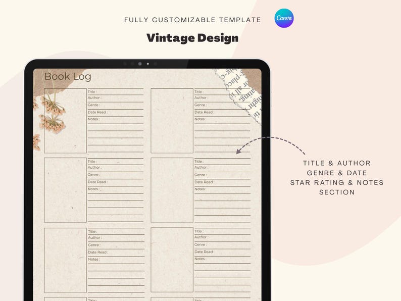 Vintage Reading Log Canva Template: Editable Book Tracker | Dark ...