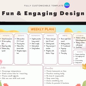 Kids Weekly Planner Printable - Colorful Weekly Schedule for Children ...