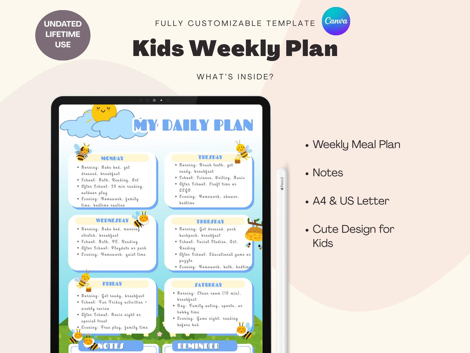 Kids Digital Planner – Jungle Animal Weekly Tracker – A4 & US Letter ...