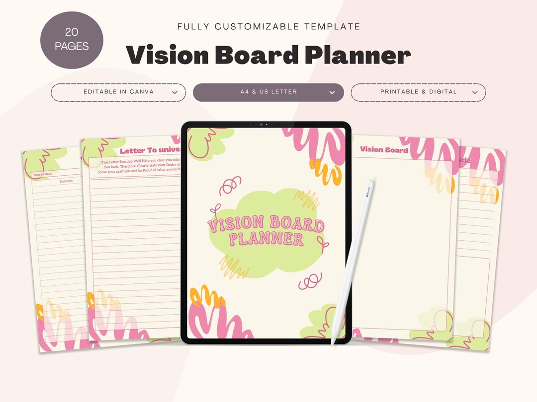 Vision Board Planner Printable & Digital Manifestation Journal 2025 ...