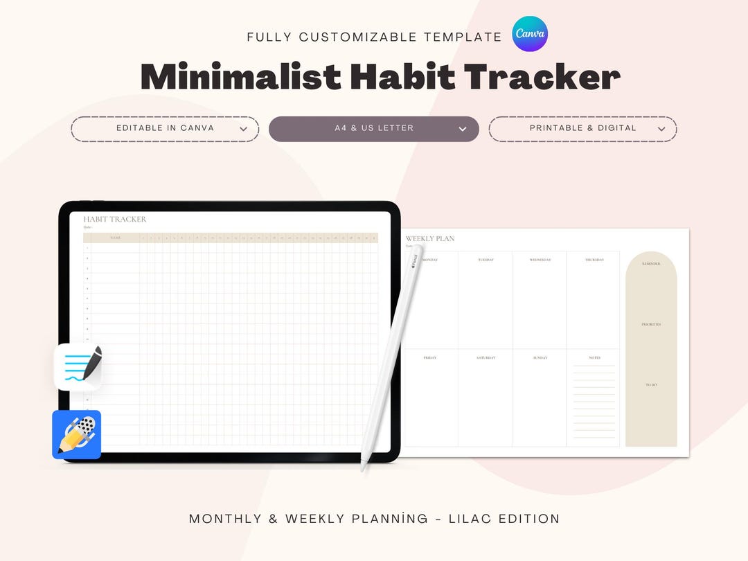 Minimalist Habit Tracker & Weekly Planner: Beige Printable PDF (A4/US ...