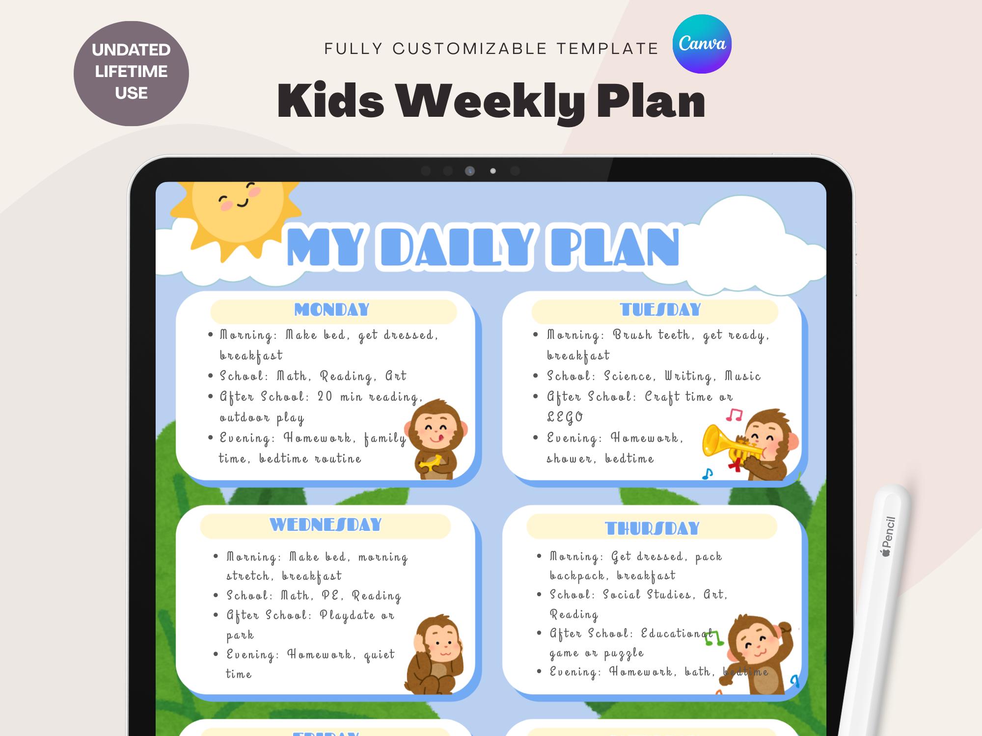 Kids Digital Planner – Jungle Animal Weekly Tracker – A4 & US Letter ...