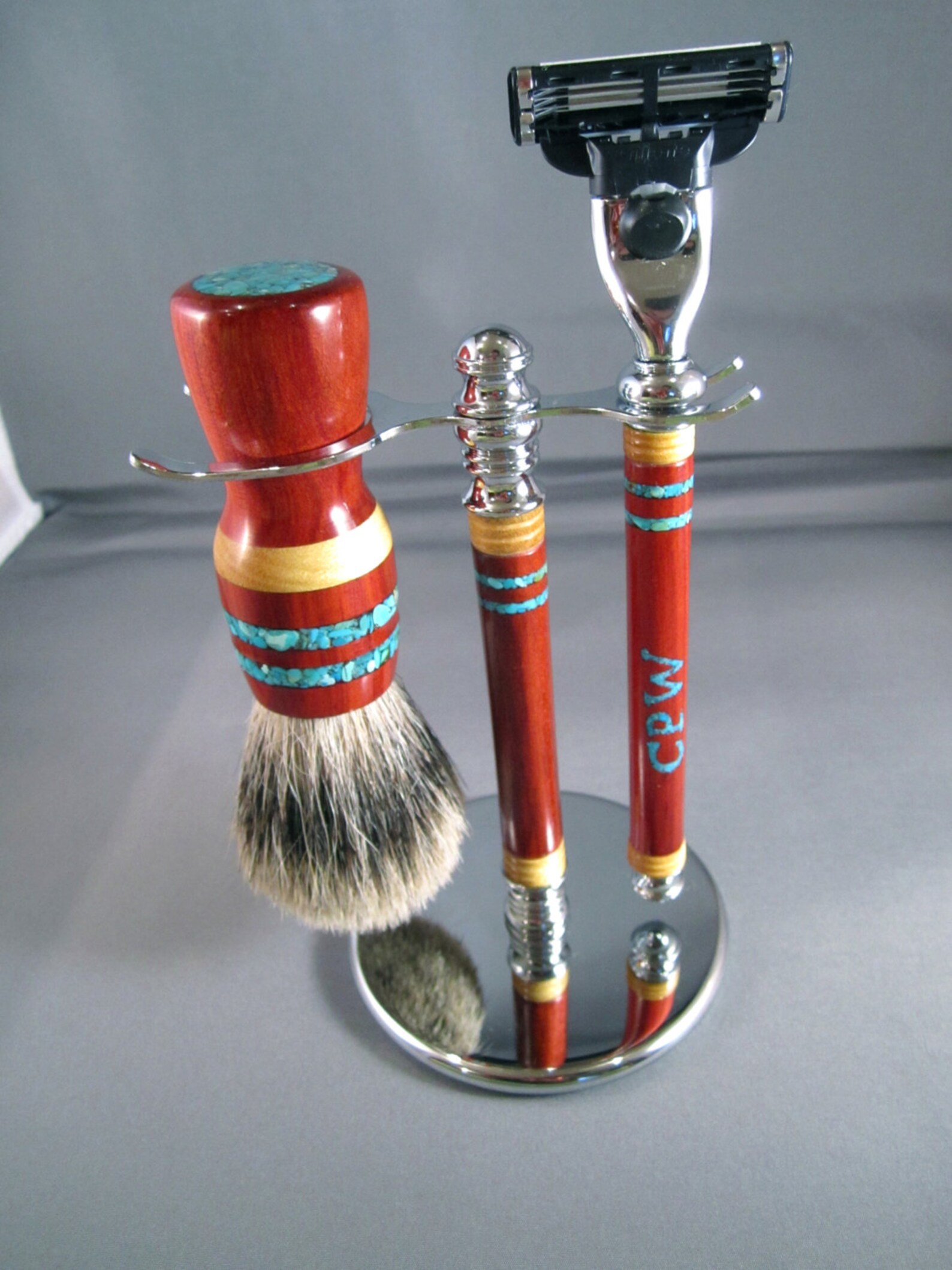 Personalized Engraving Mach 3 Wet Shaving Kit Razor Brush Badger Hair ...