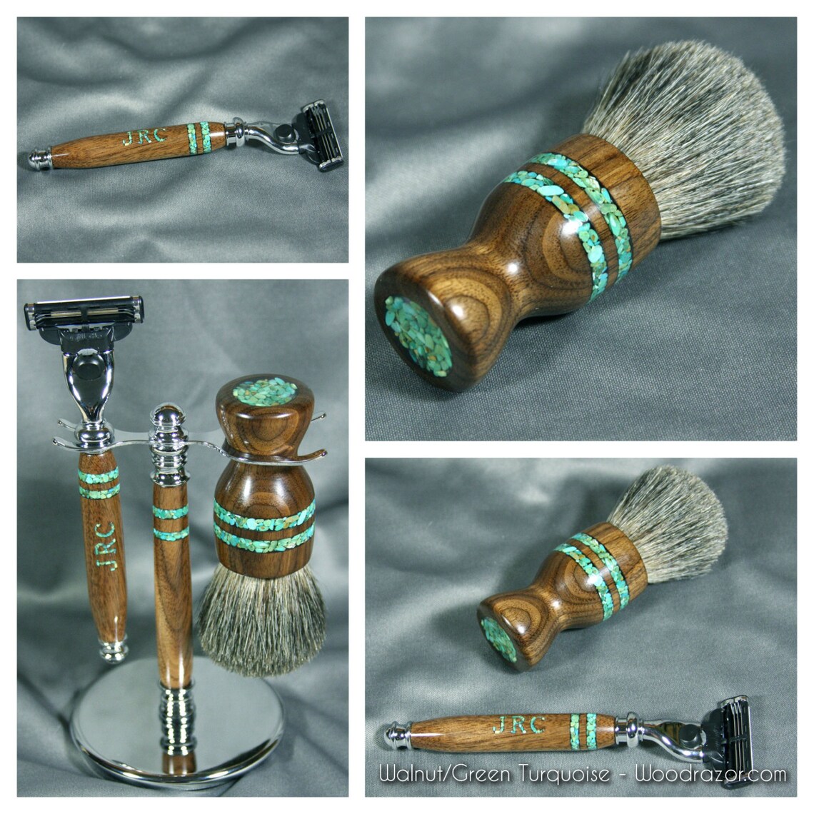 Walnut Guy's Shaving Kit Razor Brush Badger Hair Wood Steampunk ...