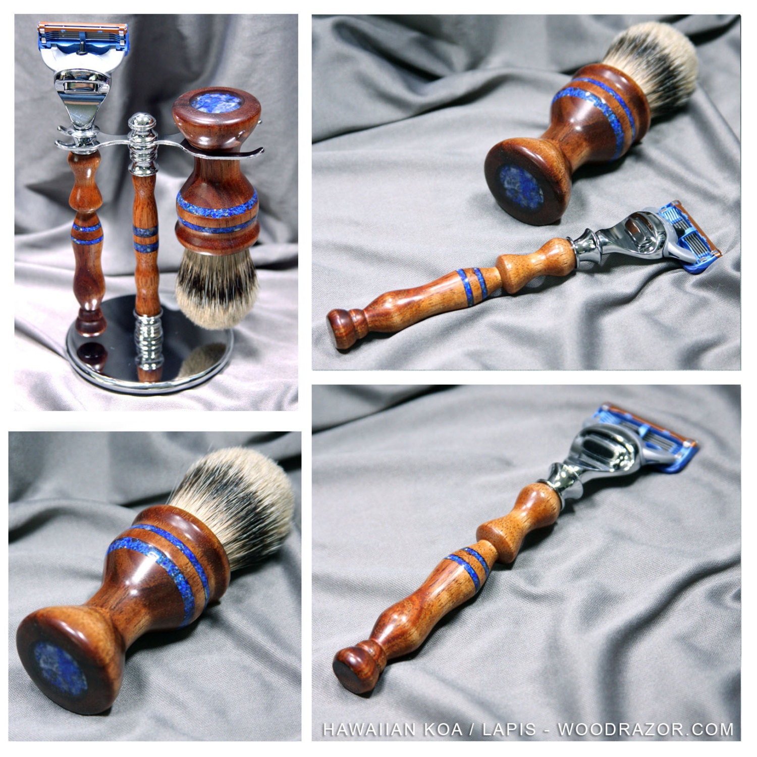 Hawaiian Koa Men's Shaving Kit Razor Brush Badger Hair Handcrafted Men ...