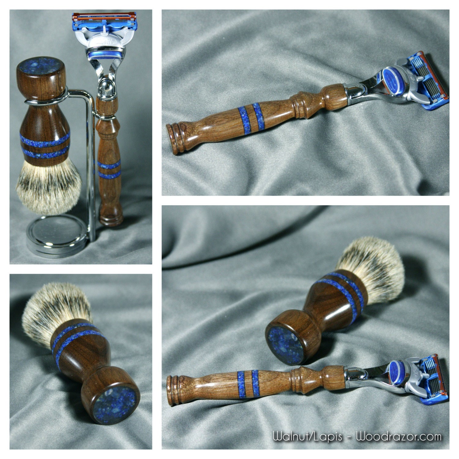 Walnut Guy's Shaving Kit Razor Brush Badger Hair Wood Steampunk ...