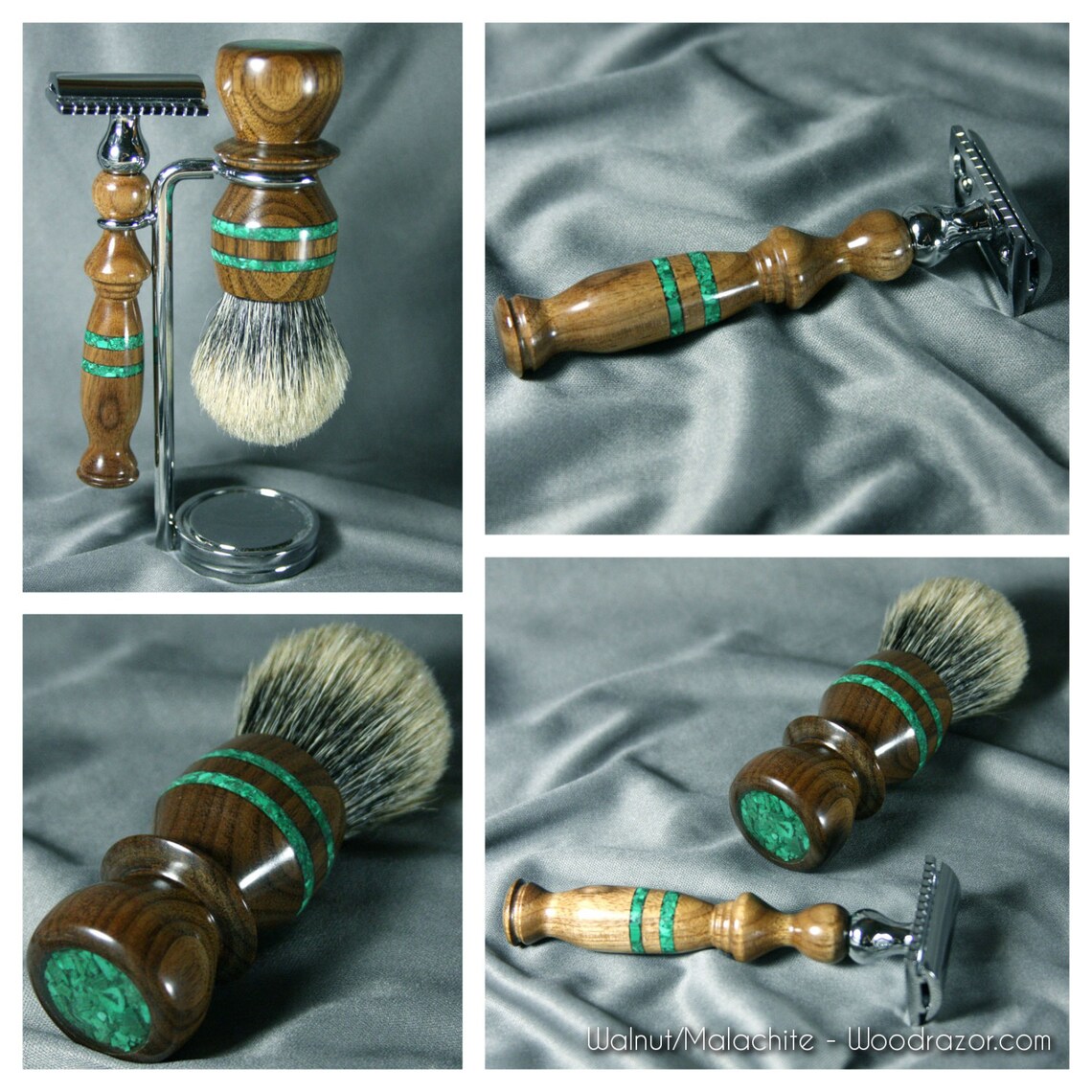 Walnut Guy's Shaving Kit Razor Brush Badger Hair Wood Steampunk ...