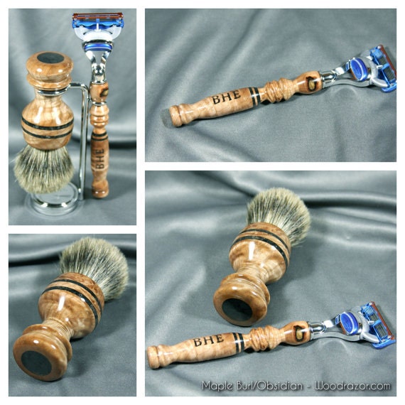 CUSTOM ORDER Shaving Kit Razor Brush Badger Hair DE Double Edge Safety ...