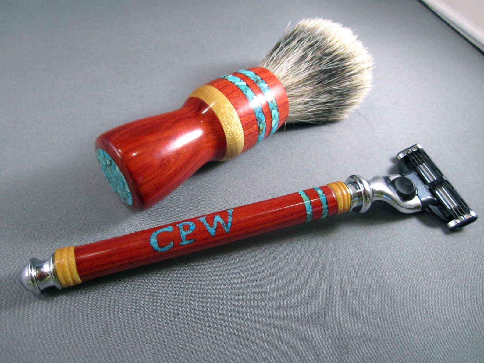 Personalized Engraving Mach 3 Wet Shaving Kit Razor Brush Badger Hair ...
