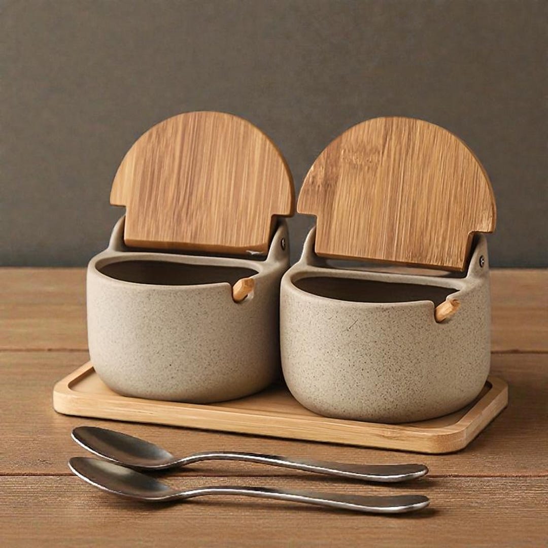 Ceramic Spice Jar - Japanese Style Seasoning Jar With Bamboo Lid and ...