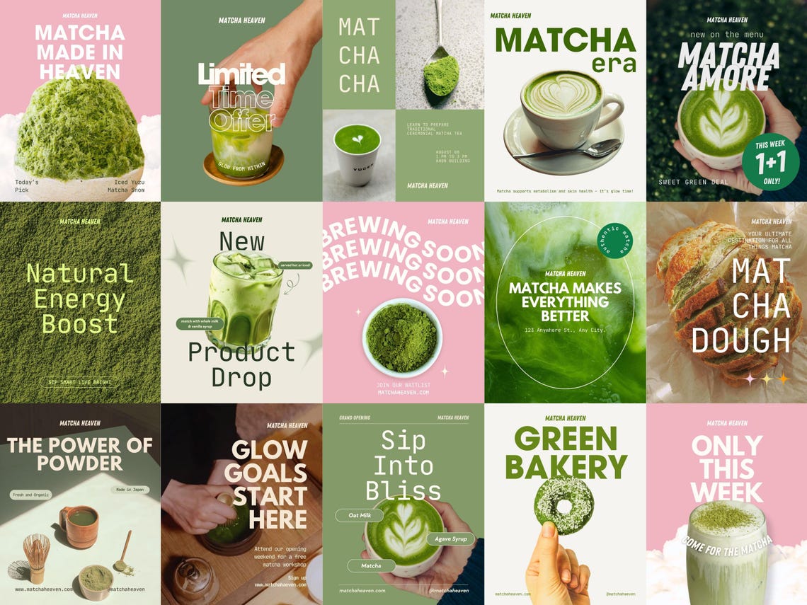 32 Matcha Cafe Social Media Bundle | Ads & Event Templates | Canva ...