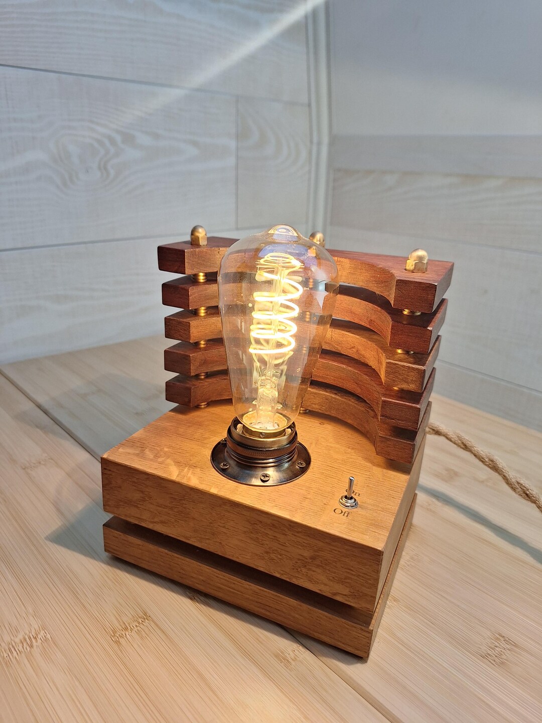 Steampunk Lamp in Oak and Exotic Woods – Edison Bulb – Handcrafted ...