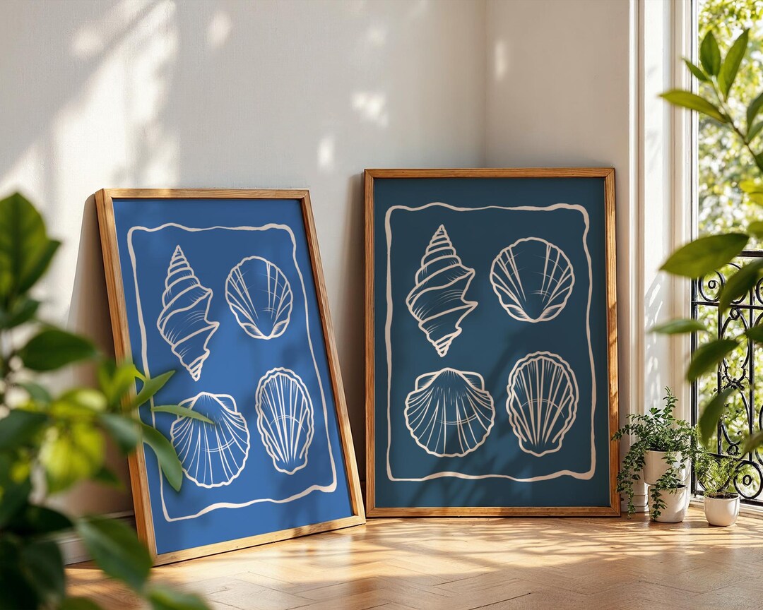 Seashell Wall Art Blue, Beach Decor, Coastal Wall Art, Nautical Wall ...