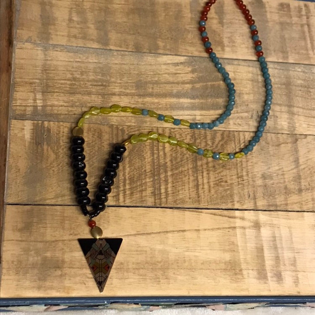 Lone Wolf Necklace. Bead With Black Onyx, Jade, Brazil Jasper ...