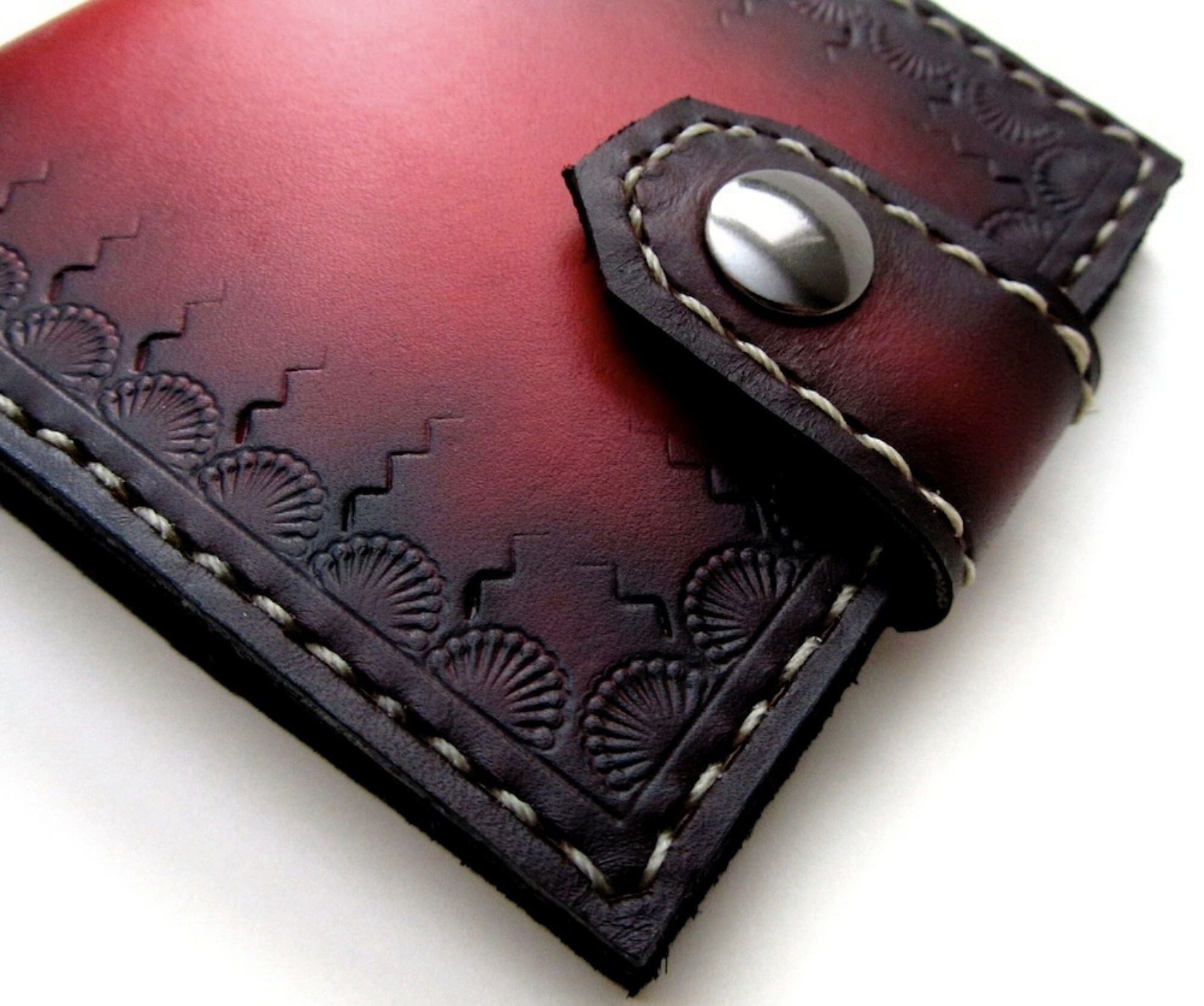 Mens Leather Wallet Red Tooled Bifold with Snap Custom Unique | Etsy