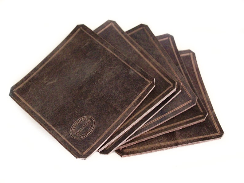 Leather Coasters Set / Drink Coasters / Leather Gifts / Square | Etsy