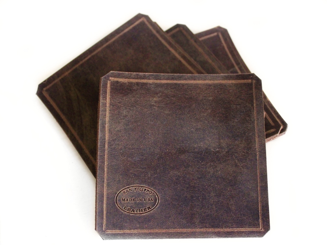 Leather Coasters Set / Drink Coasters / Leather Gifts / Square | Etsy